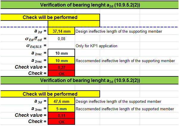 Check of details and bearing areas