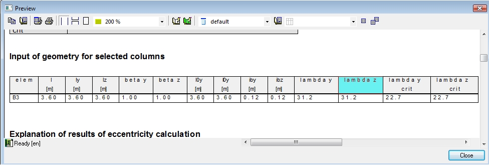 Check of slenderness