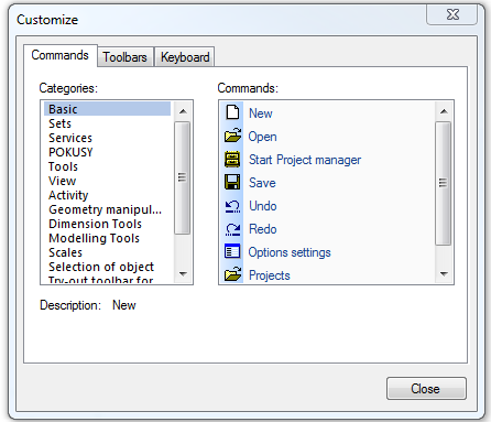 Customize dialogue - toolbars