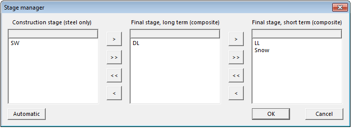 Construction stages for composite analysis
