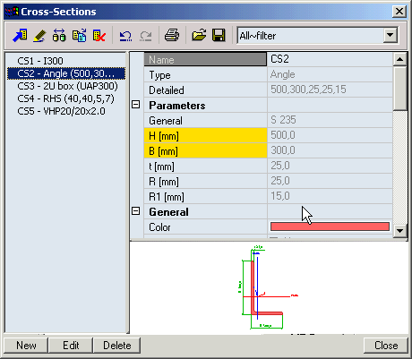 Cross-section manager