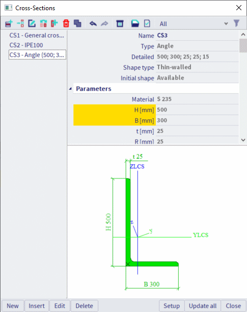 Cross-section manager