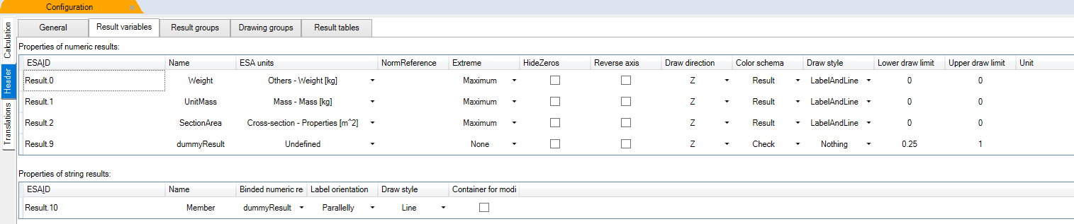 Open checks: Configuration file > Result variables