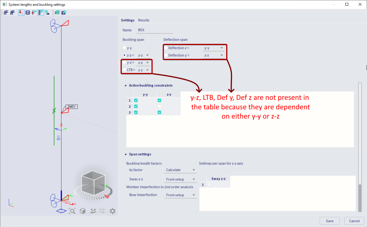 System lengths and buckling settings
