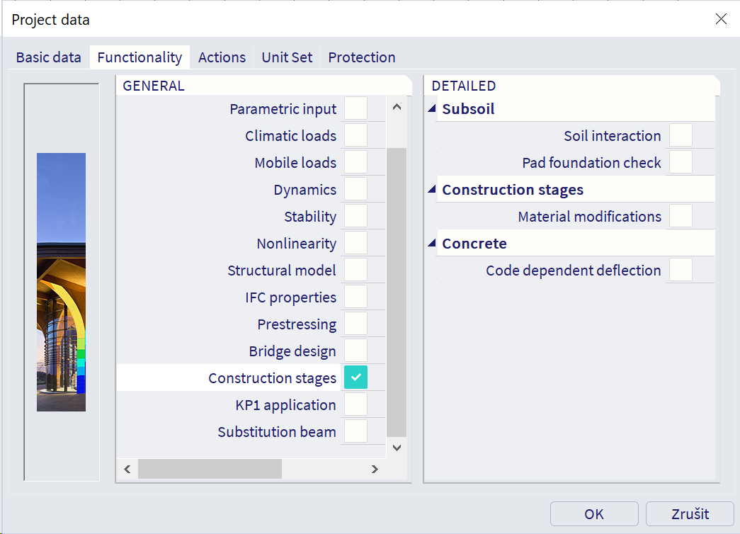 Construction stages - Functionality changes