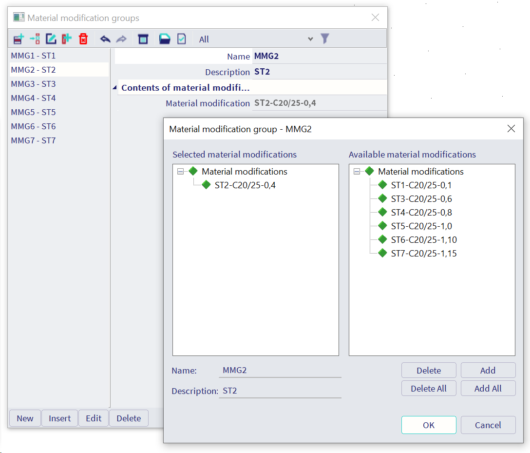 Material modification & Material modification groups