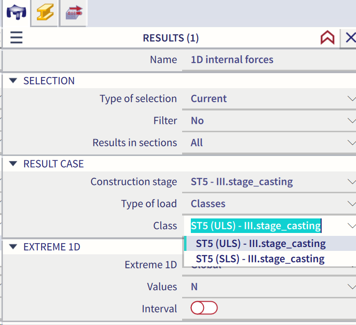 Result Case selection after Construction stages